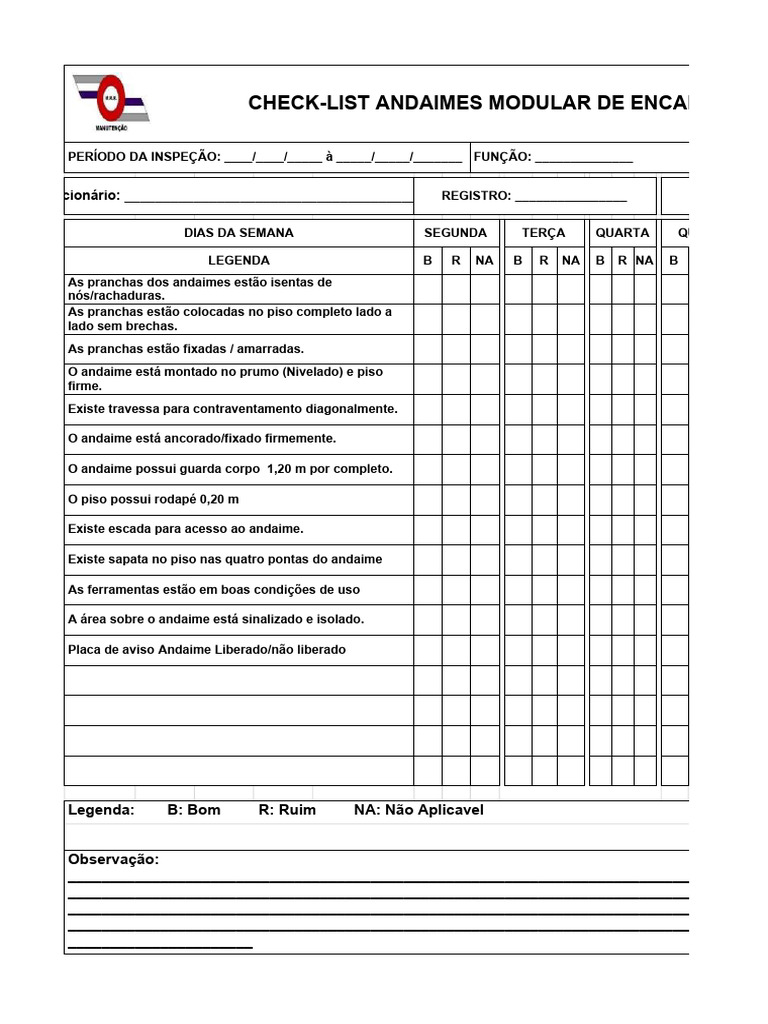 Check List Andaime | PDF