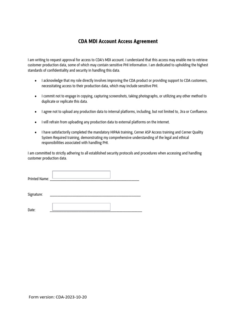 CDA MDI Account Access Agreement | PDF