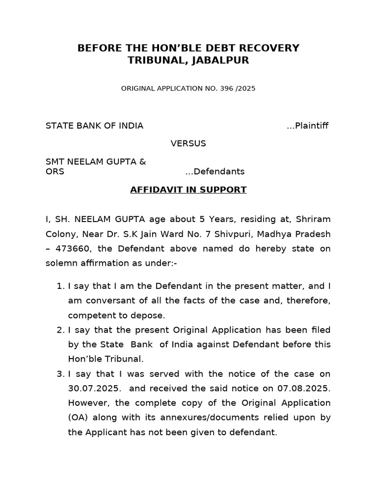 Affidavit in Debt Recovery Case | PDF