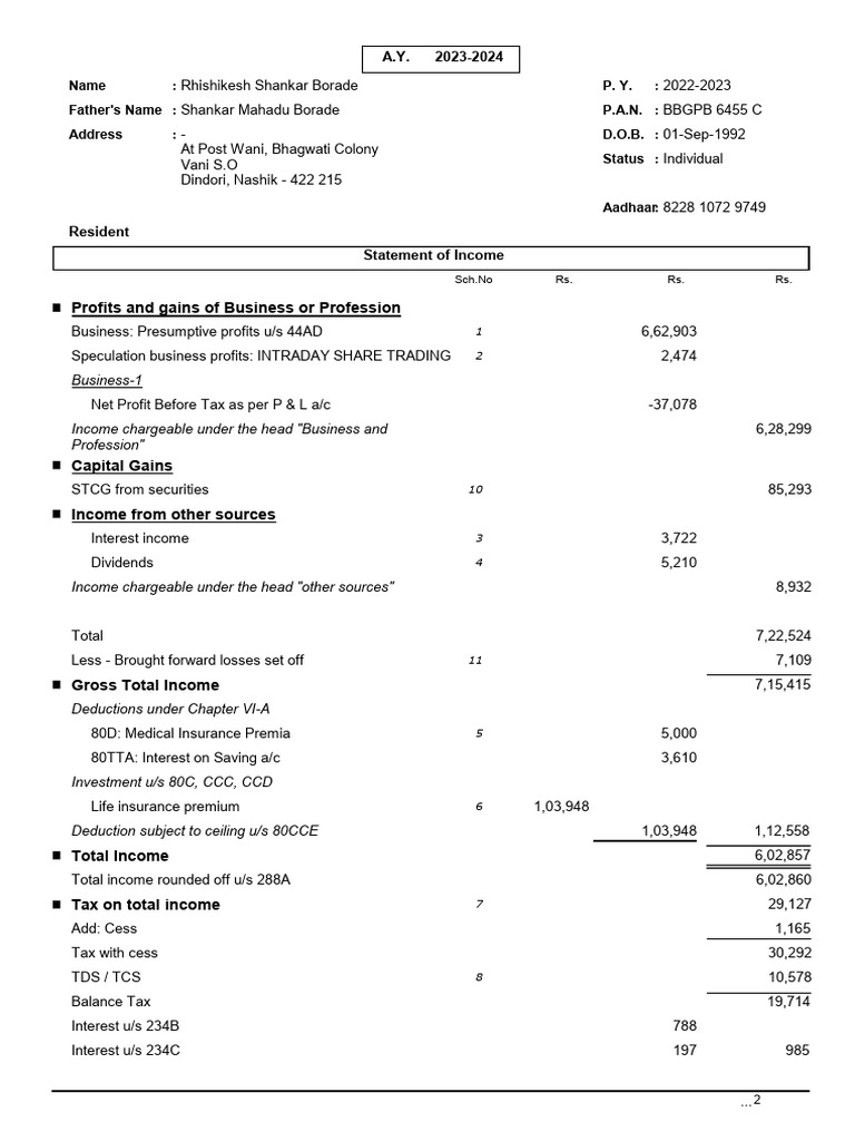Computation Sheet - Fy 22-23 | PDF | Dividend | Money