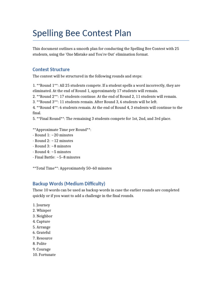 Spelling Bee Contest Plan Guide | PDF