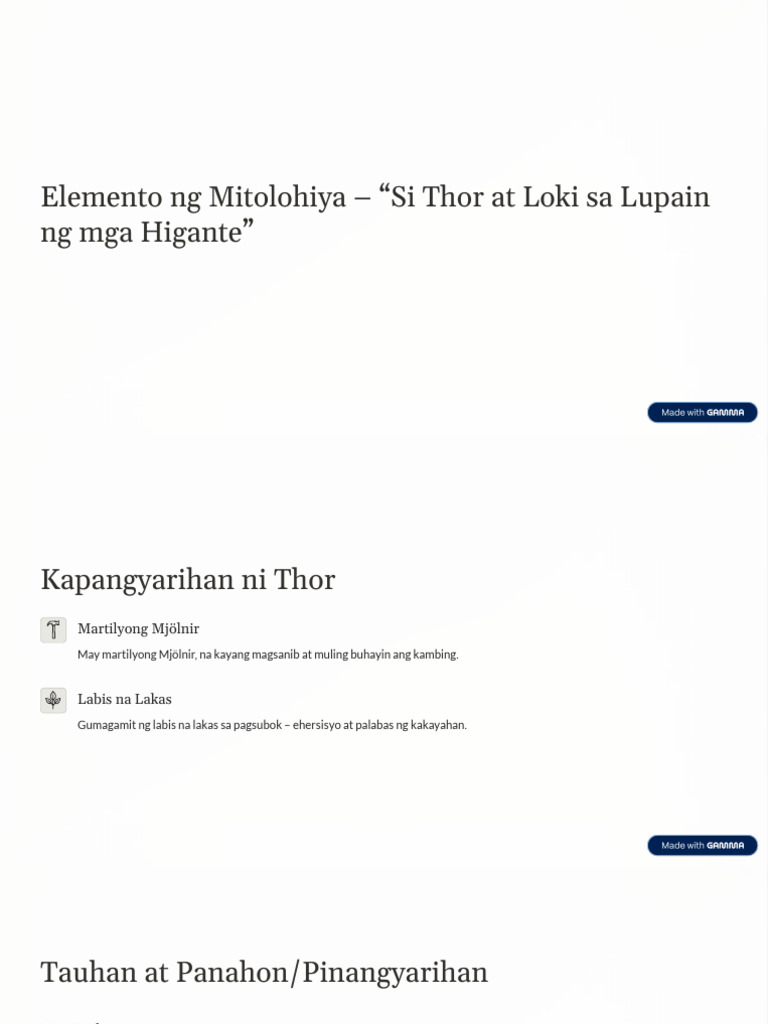 Elemento NG Mitolohiya Si Thor at Loki Sa Lupain NG Mga Higante | PDF