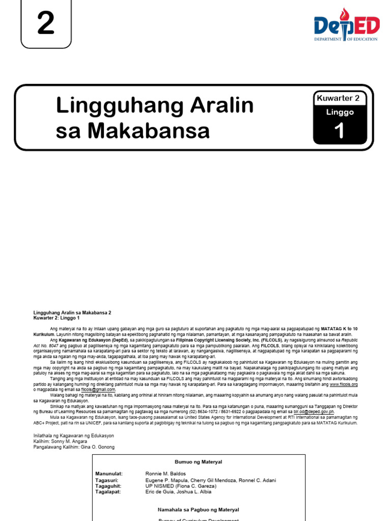 LE - Makabansa 2 - Q2 - Week1 - v2 | PDF