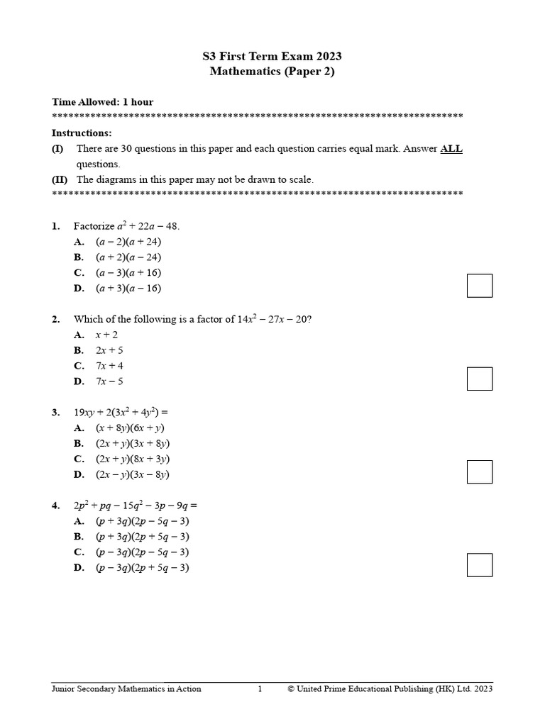 S3 Mathematics First Term Exam 2023 | PDF | Interest | Elementary Geometry