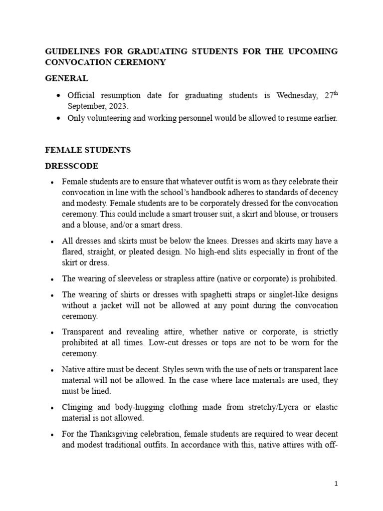 Dress Code Convocation Guidelines For The 18th Set. | PDF | Dress ...