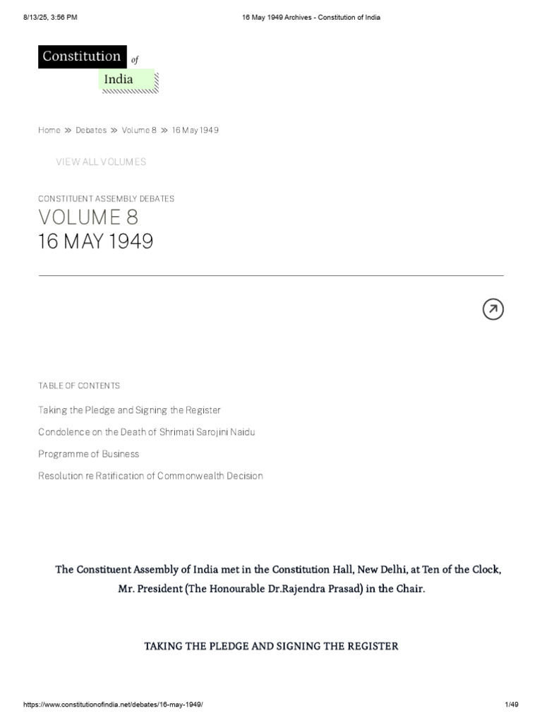 16 May 1949 Volume 8 Constitution Assembly Debates | PDF | Commonwealth ...
