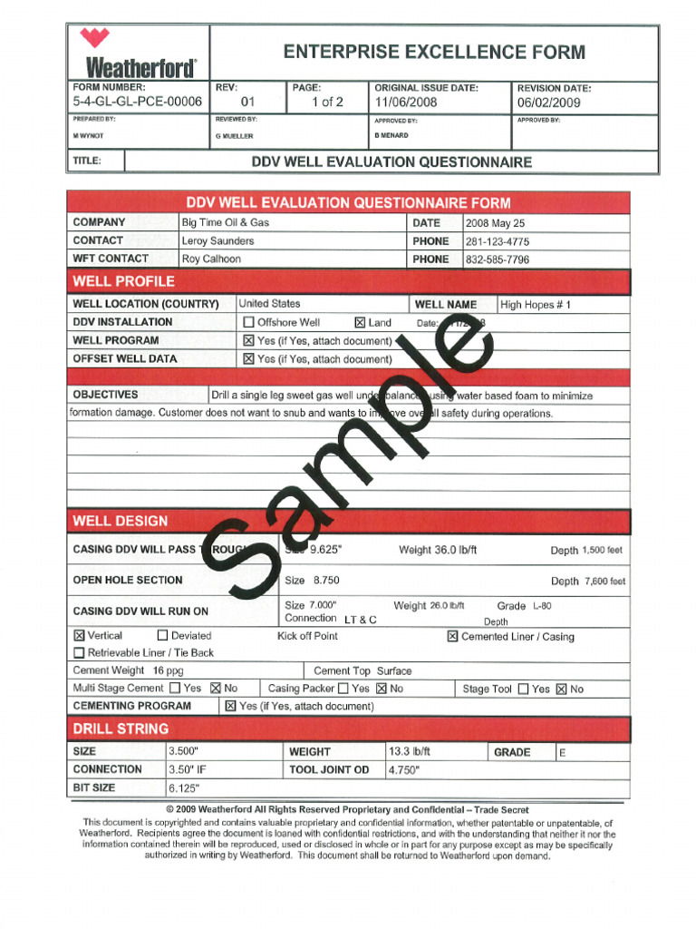 DDV Well Evaluation Questionnaire Form | PDF | Casing (Borehole)