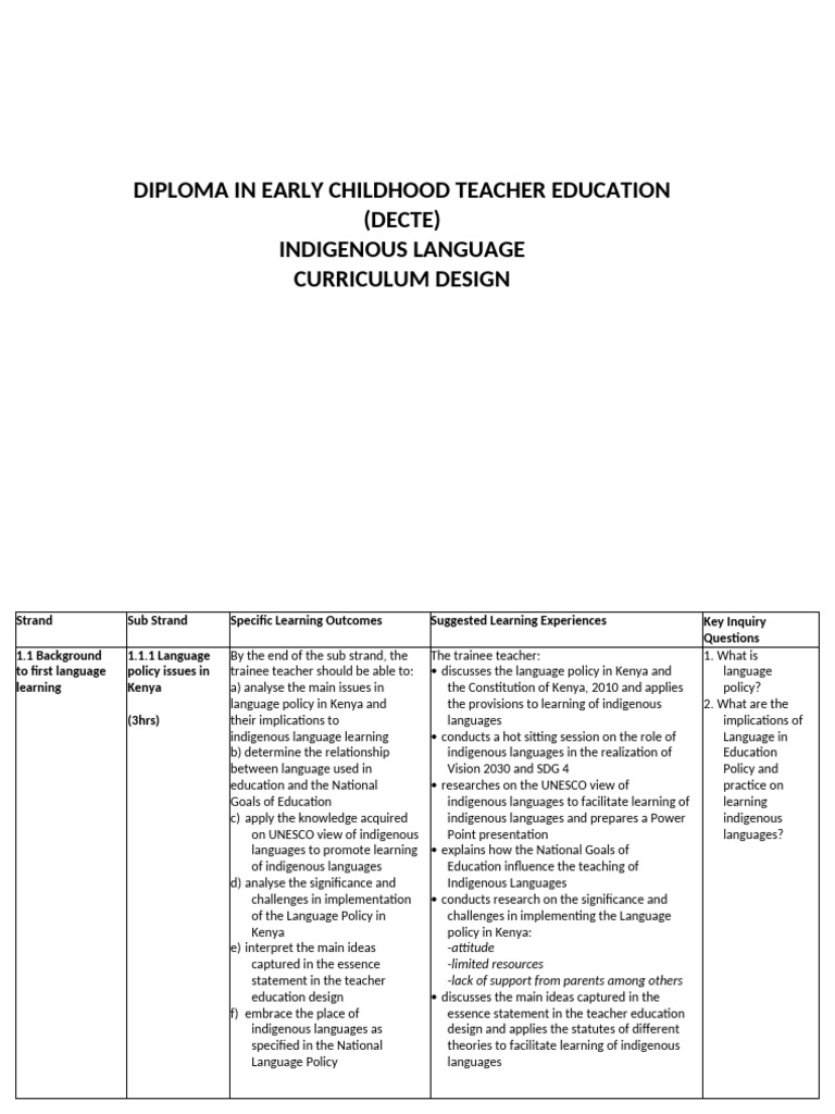 Indigenous Language Curriculum Design | PDF | Language Acquisition ...