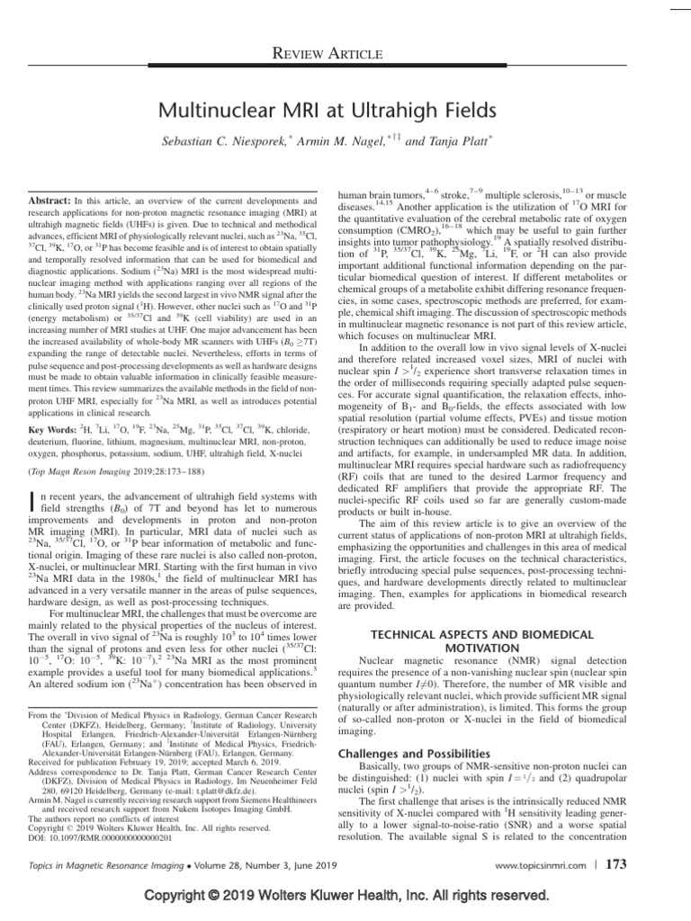 Multinuclear MRI Advances at UHF | PDF | Magnetic Resonance Imaging ...