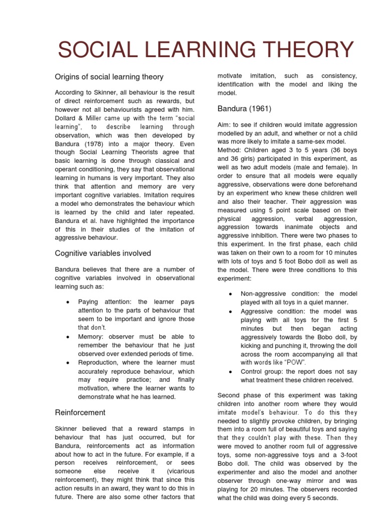 Social Learning Theory | Download Free PDF | Imitation | Aggression
