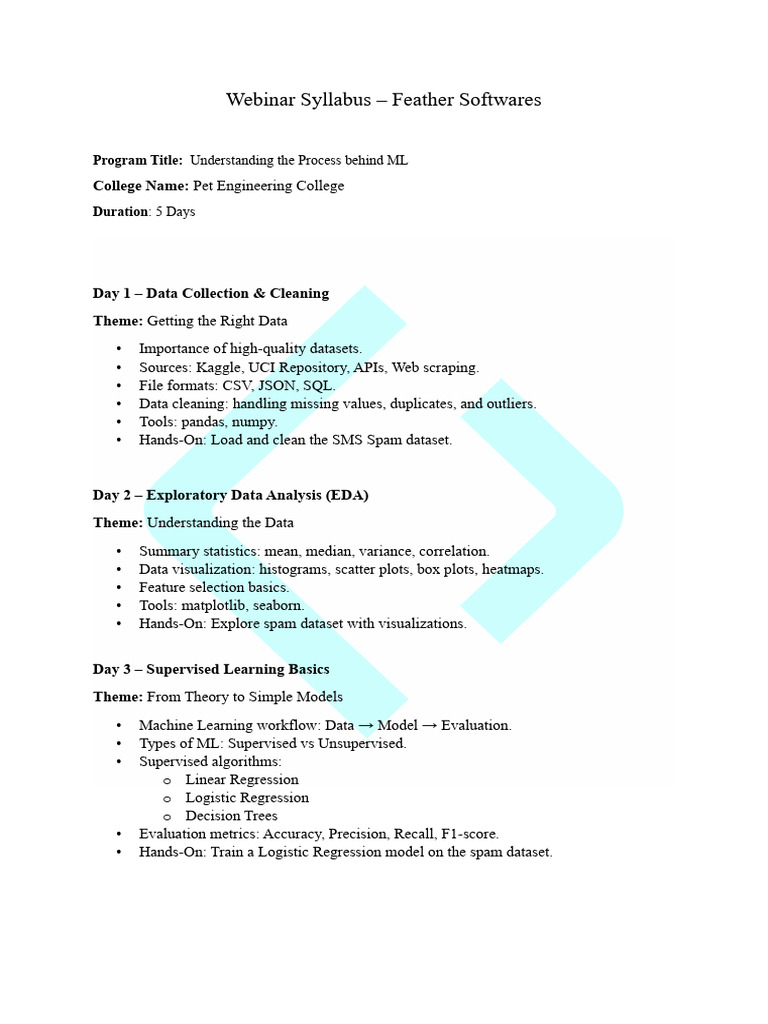 5 Days Webinar Syllabus - PET Engineering College | PDF
