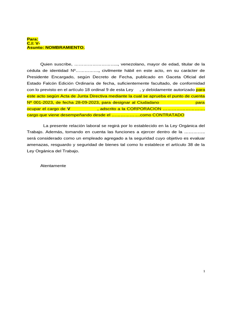 Formato de Nombramiento | PDF