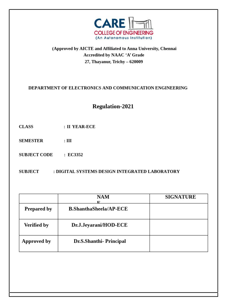DSD Manual - Ay 23 - 24 | PDF | Logic Gate | Electronic Engineering