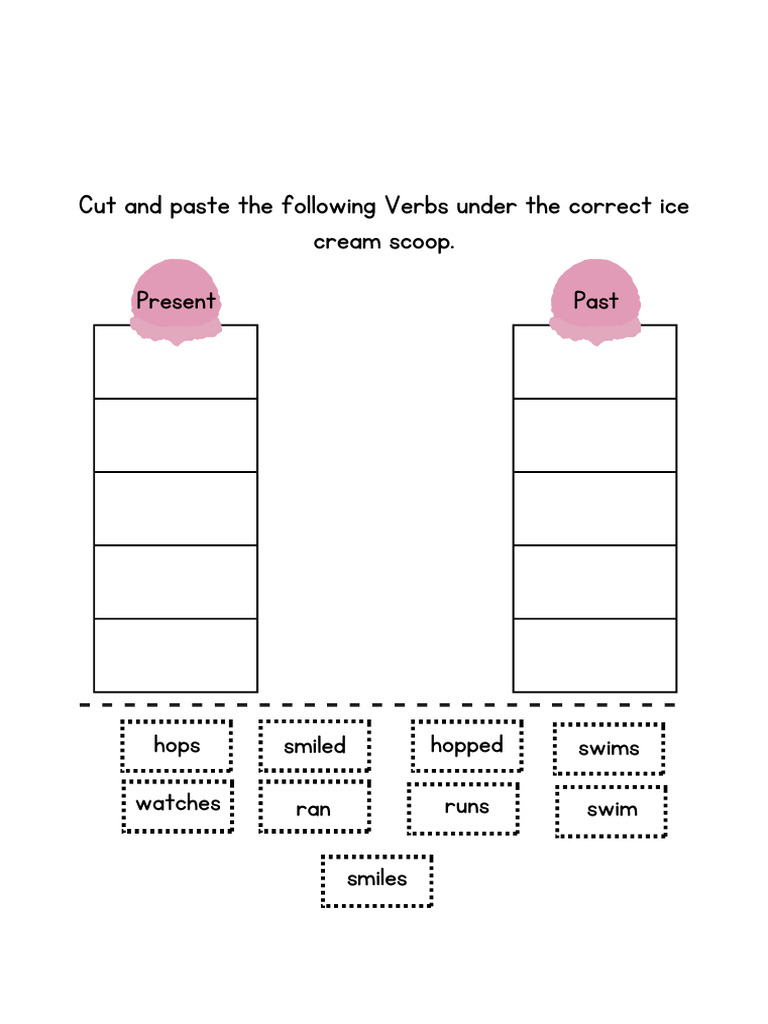 Ice Cream Scoop Verb Sorting Activity | PDF