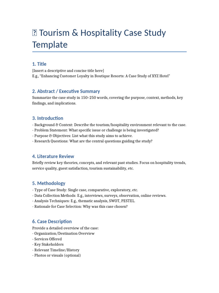 Tourism Case Study Template Guide | PDF