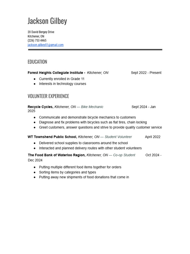 Jackson Gilbey's Resume and Skills | PDF