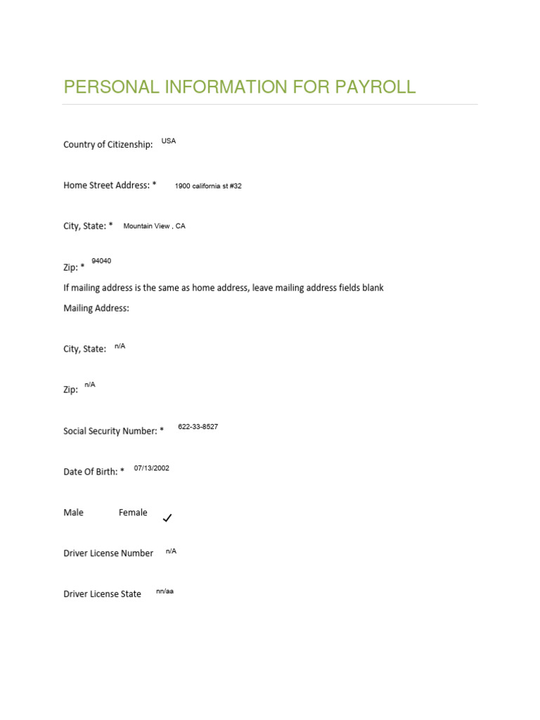 California Payroll Information Form | PDF