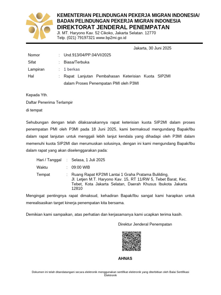 133349-Rapat Lanjutan Pembahasan Keterisian Kuota SIP2MI Dalam Proses ...
