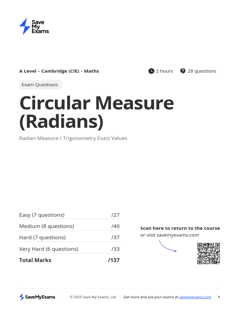 Circular-Measure-Radians - A-Levels | PDF | Circle | Area