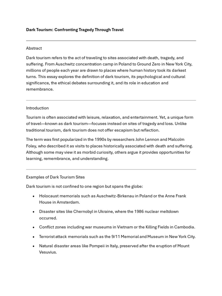 Exploring Dark Tourism's Impact | PDF | Tourism | Psychology