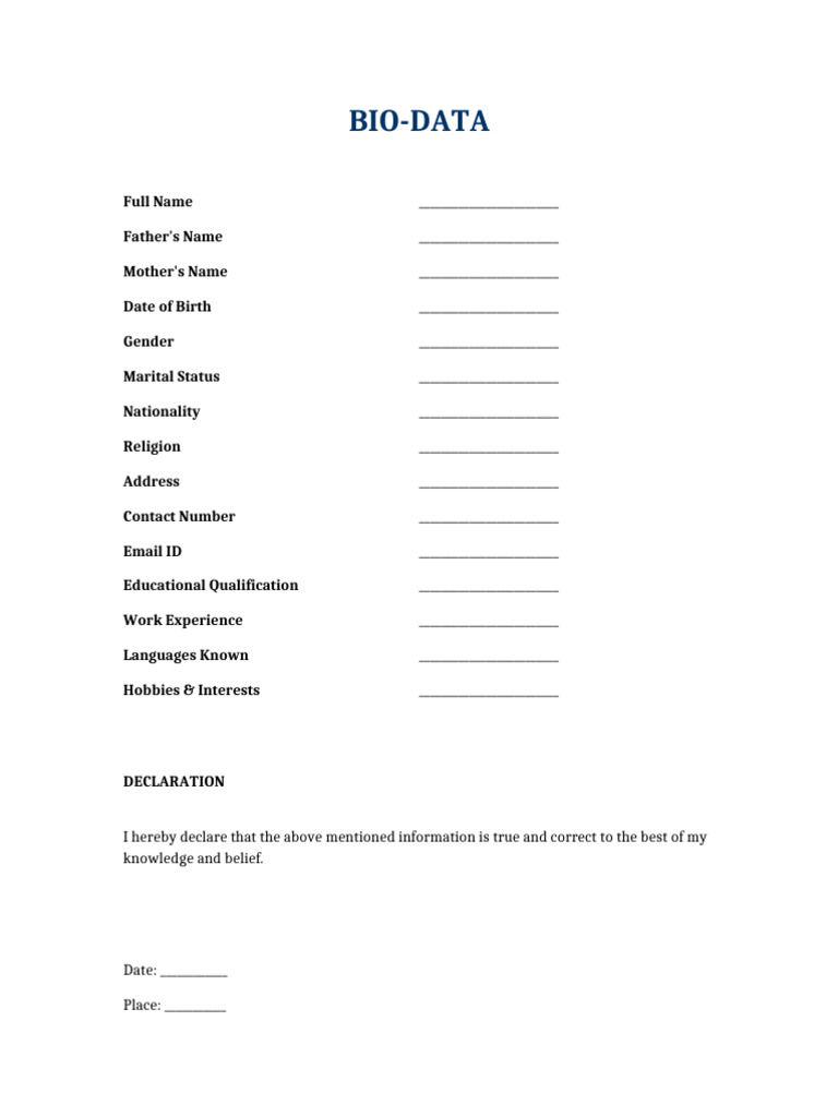 Comprehensive Bio-Data Template | PDF
