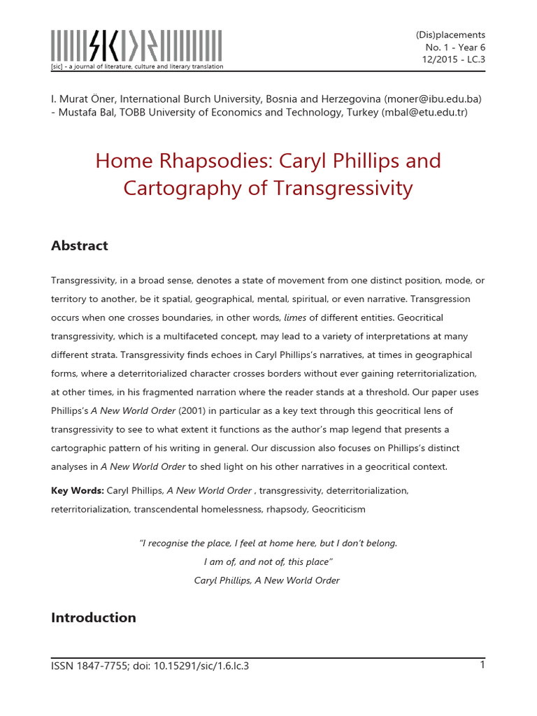 Caryl Phillips: Geocritical Transgressivity | PDF | Cartography