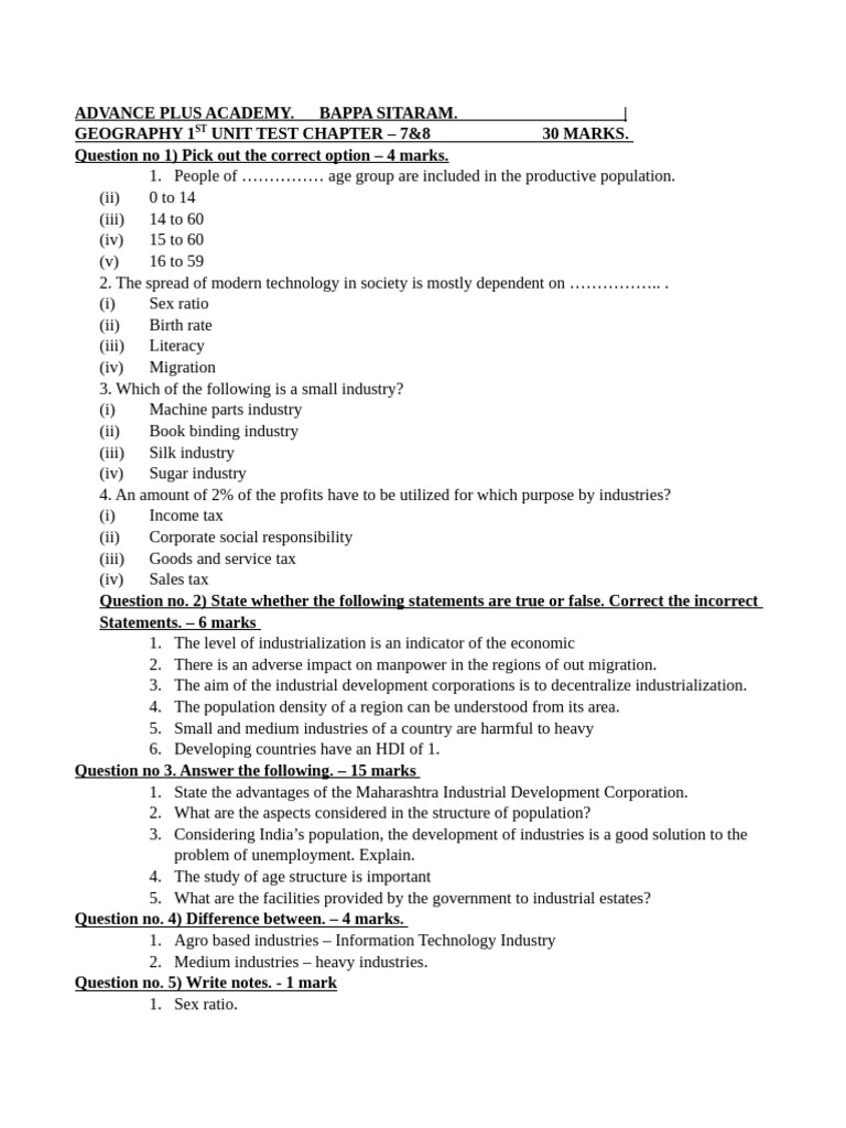 Geography Unit Test Standard 8 | PDF