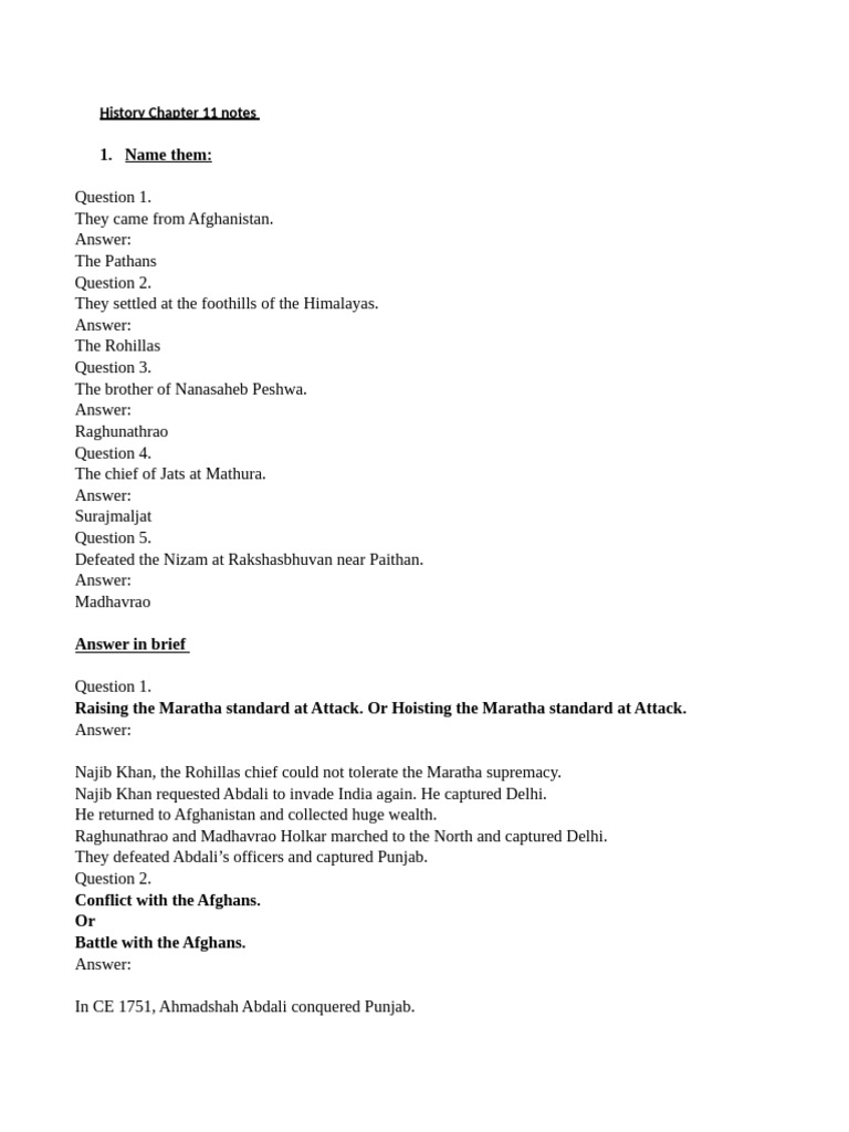 Maratha History Chapter 11 Notes | PDF