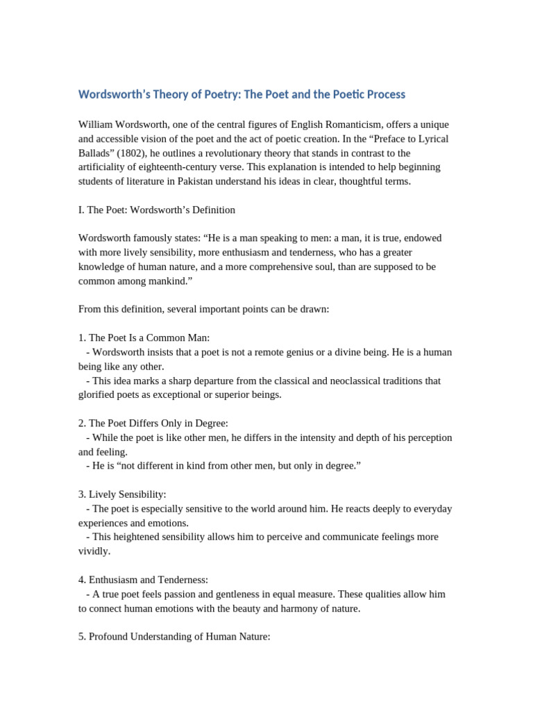 Wordsworth's Poetic Theory Explained | PDF | William Wordsworth | Poetry