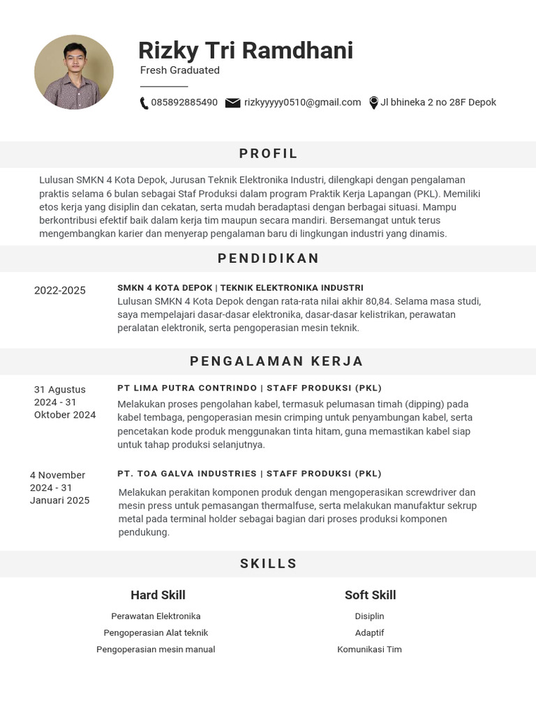Resume Rizky Tri Ramdhani 1 | PDF