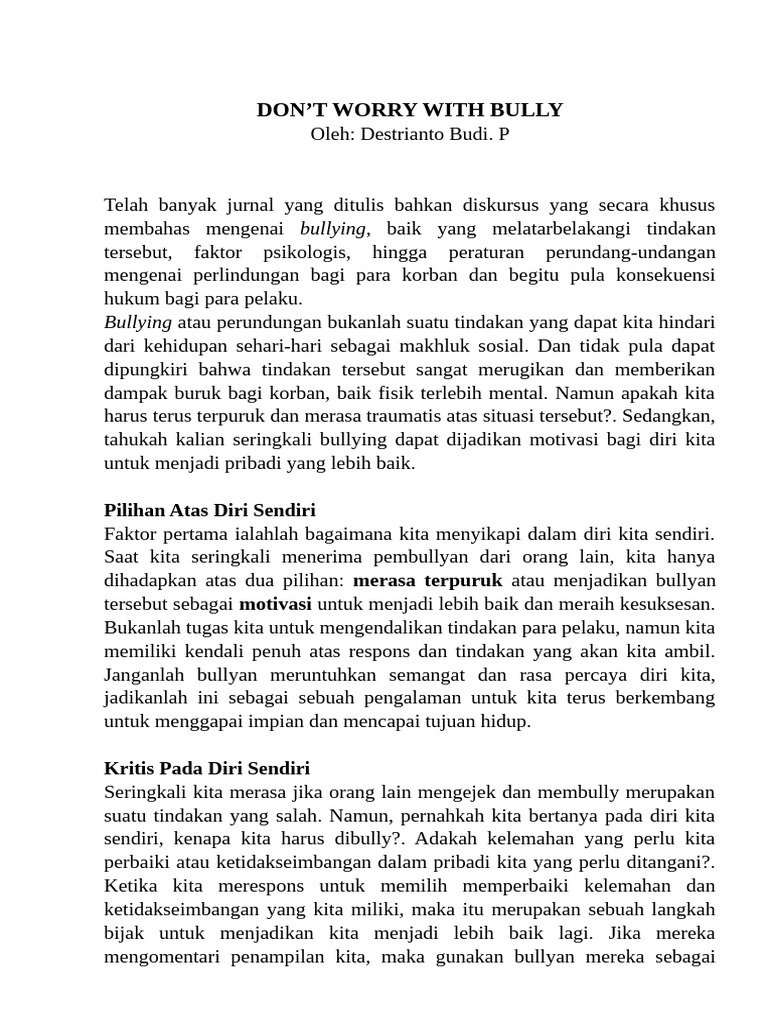 DON'T WORRY WITH BULLY - Destrianto Budi Prastowo | PDF