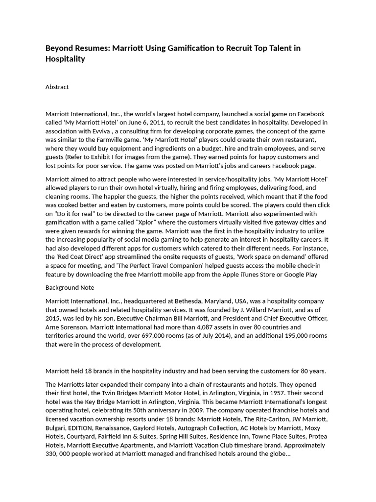 Case Study Recruitment | PDF | Marriott International | Hotel