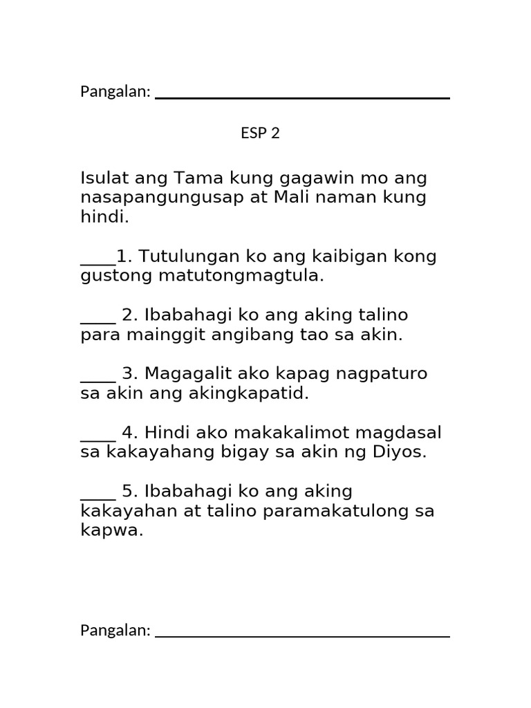 Worksheet Esp 2 q4 Week 4 Day 3 | PDF