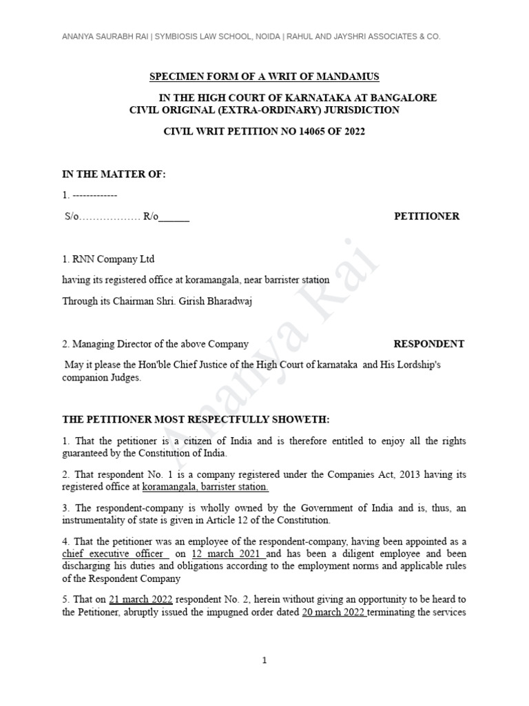 Writ Petition | PDF | Public Law | Judiciaries