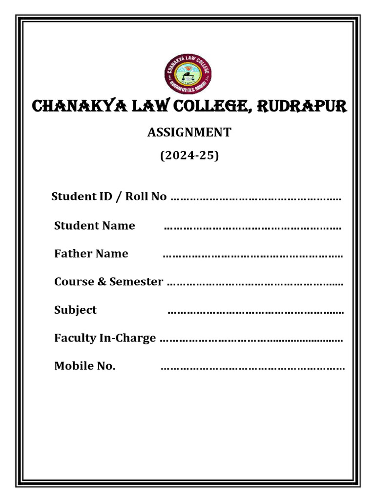 Chanakya Law College Assignment Cover Sheet | PDF