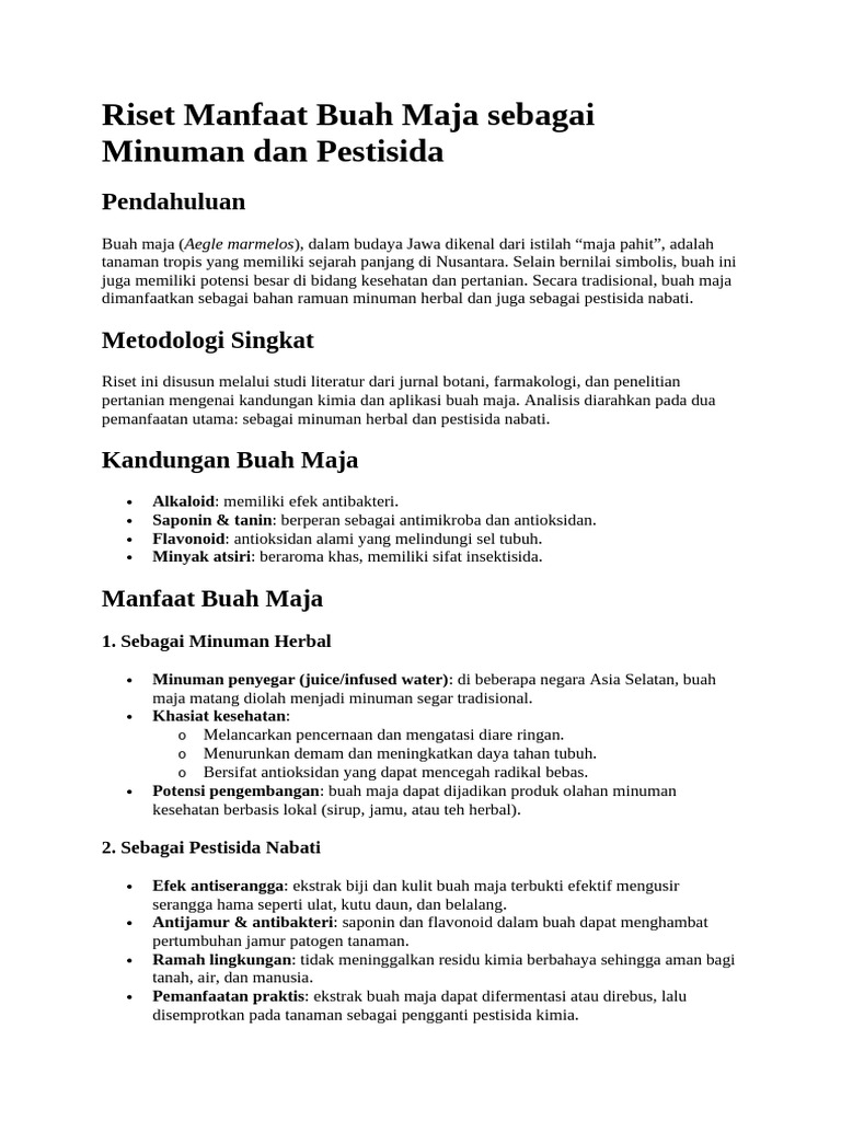 Riset Manfaat Buah Maja Sebagai Minuman Dan Pestisida | PDF