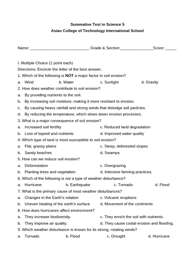 Summative Test in Science 5 | PDF | Soil | Erosion