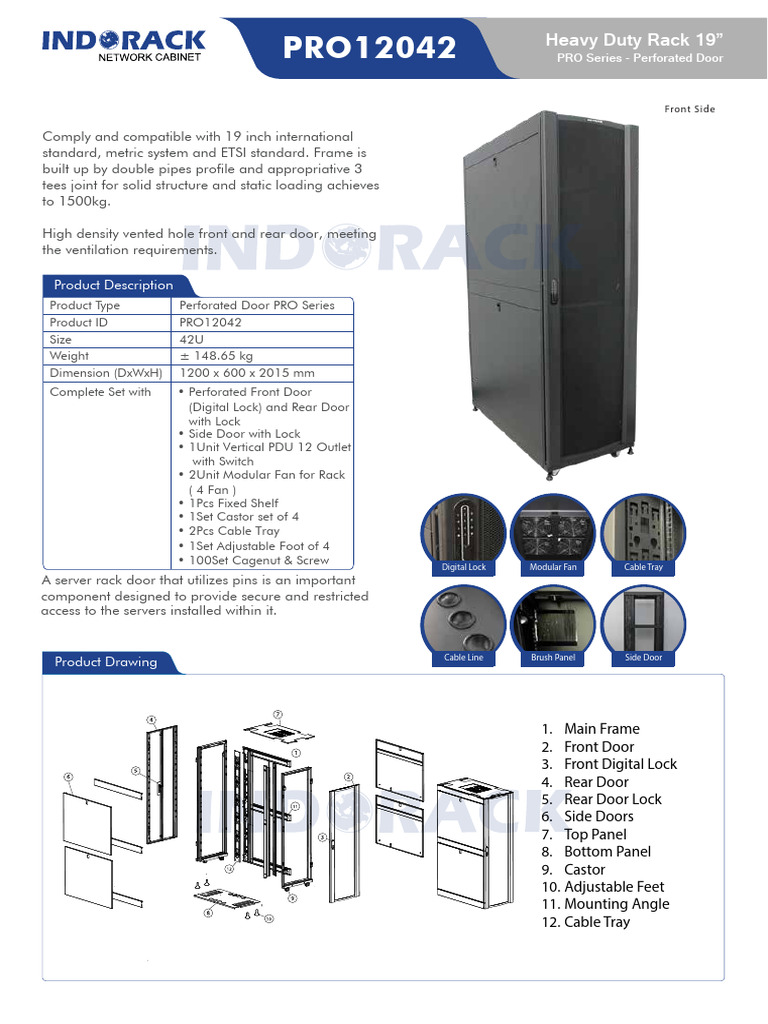 42U Heavy Duty Server Rack PRO12042 | PDF | Door