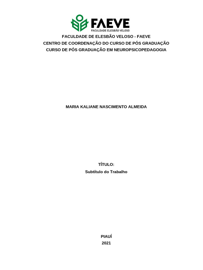 MODELO-Detalhado Para Elaborar e Formatar-ARTIGO-CIENTIFICO FAEVE | PDF ...