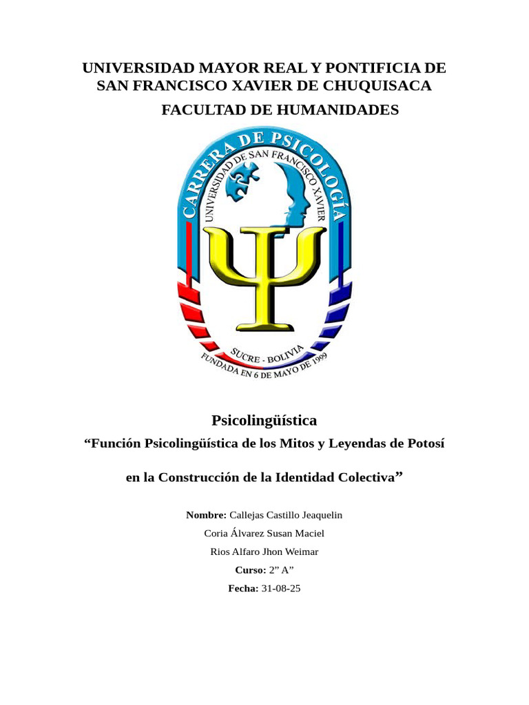 Función Psicolingüística de Los Mitos y Leyendas de Potosí en La Construcción de La Identidad ...