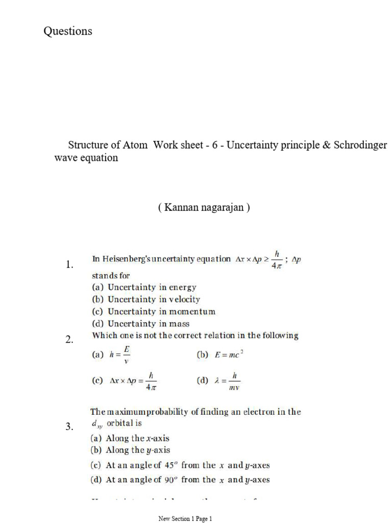 Uncertainty Principle & Schrodinger Wave Equation HW | PDF