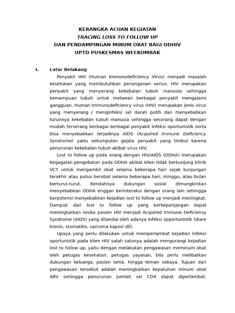 TOR Tracing Loss to Follow Up Dan Pendampingan Minum Obat | PDF