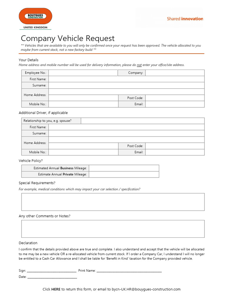 Company Vehicle Request FM | PDF | Employment | Business