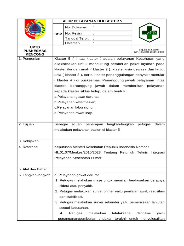 Sop Alur Pelayanan Cluster 5 | PDF