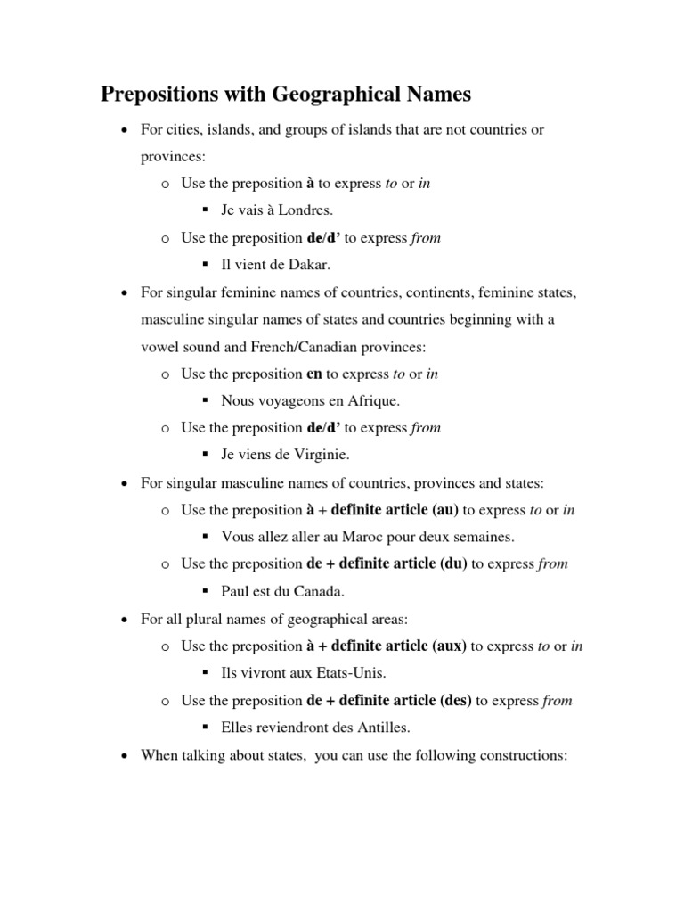 Prepositions With Geographical Names | PDF