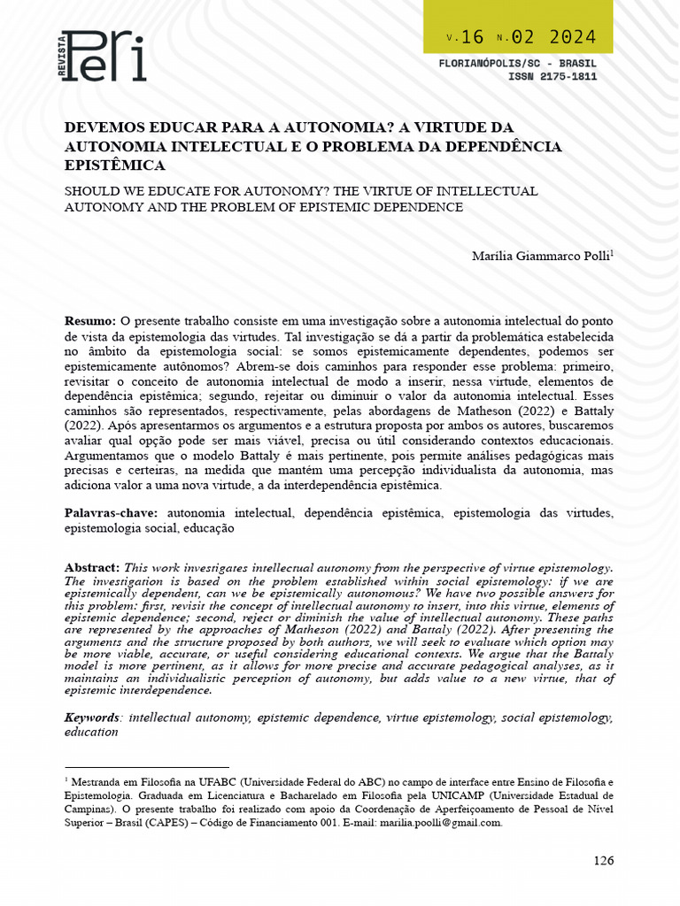 Autonomia Intelectual e Dependência Epistêmica | PDF | Pensamento ...