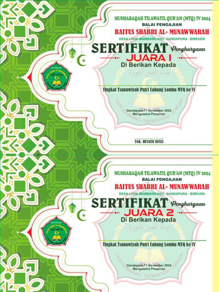 Sertifikat Baitushabri Lhok Mambang MTS | PDF
