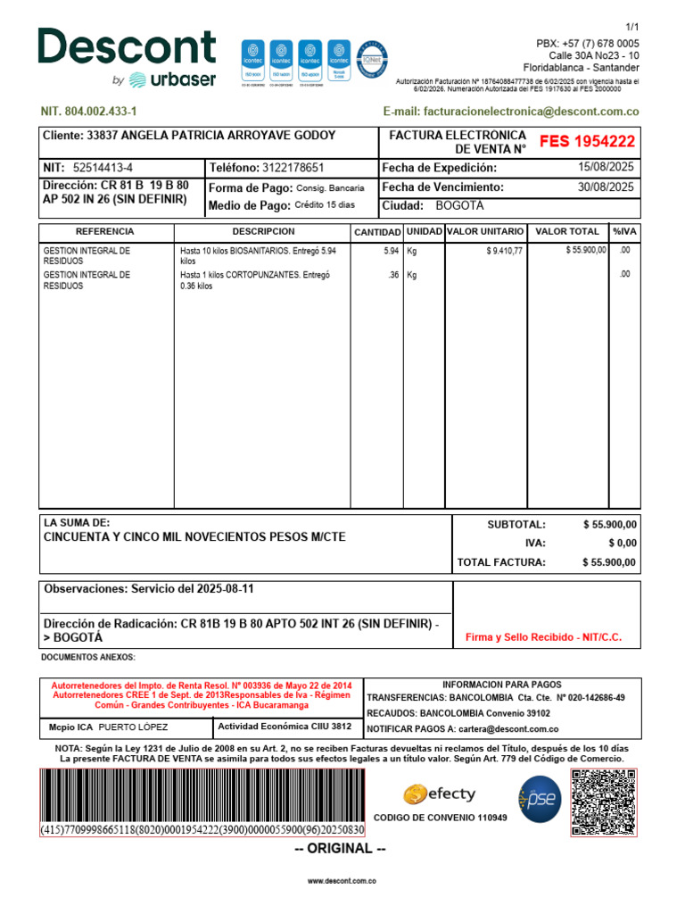 Factura Descont | PDF | Factura | Pagos