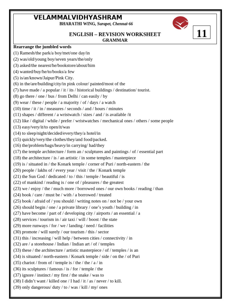 Grade 11 Grammar Workheet | PDF