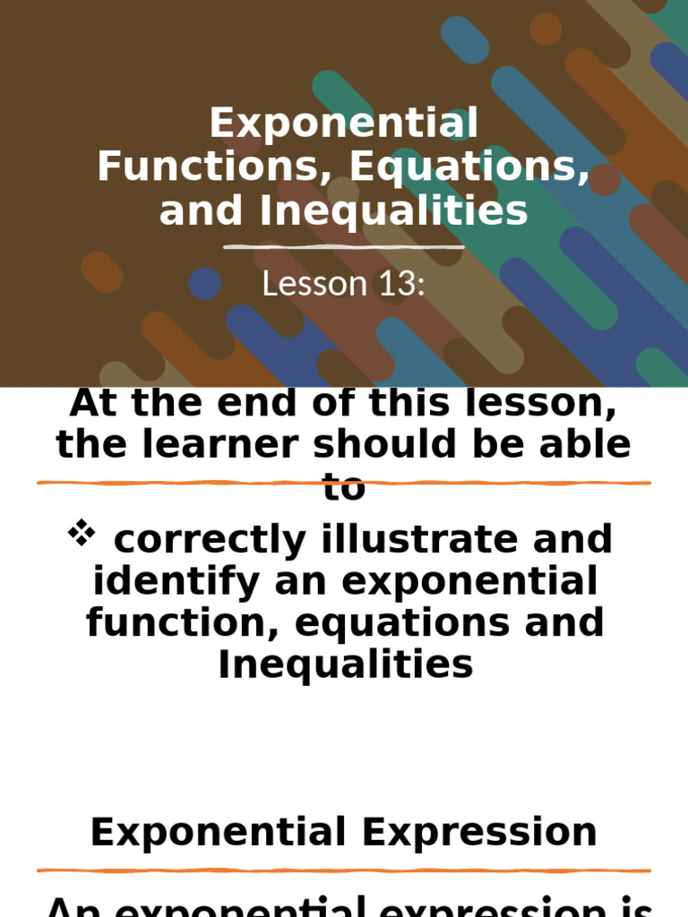 Lesson 13. Exponential Functions Equations and Inequalities | PDF